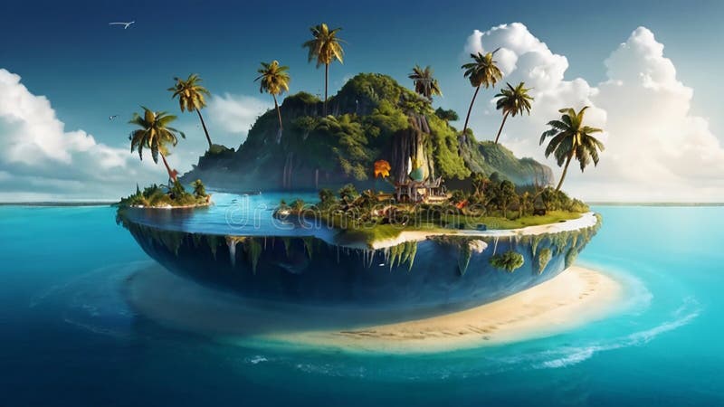 Fantasy World, Floating Island on Water, Covered Island Fantasy World ...