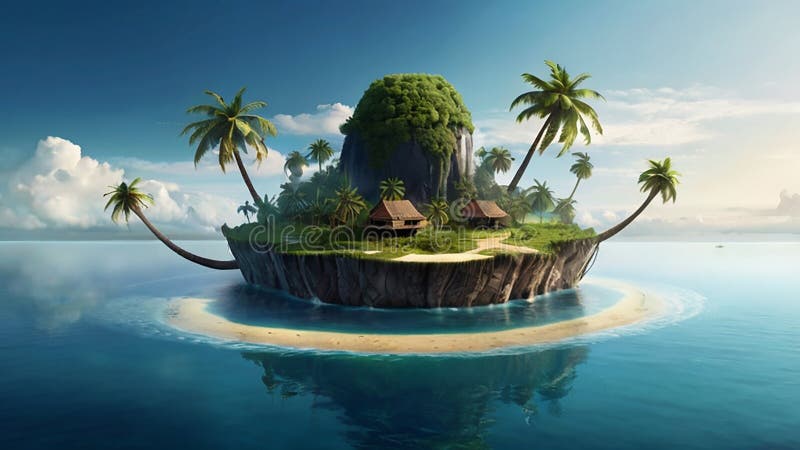 Fantasy World, Floating Island on Water, Covered Island Fantasy World ...