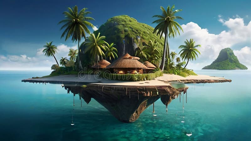 Fantasy World, Floating Island on Water, Covered Island Fantasy World ...