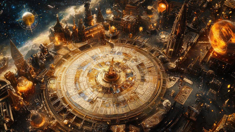 A Fantasy World with a Giant Clock As Its Center Stock Image - Image of ...