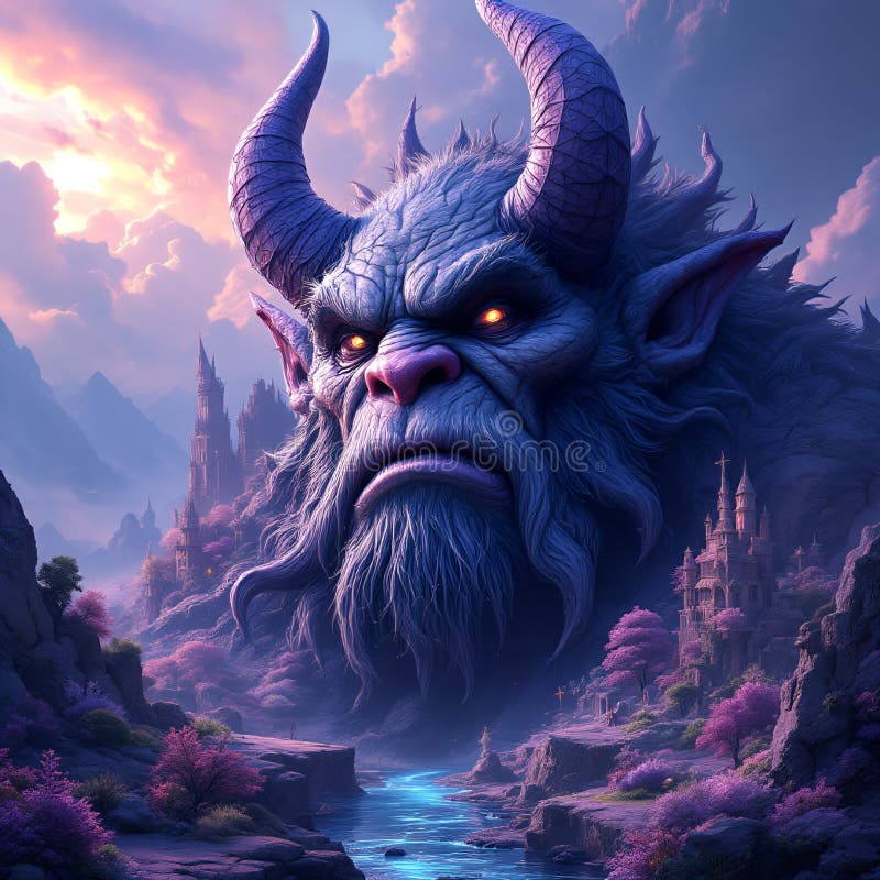 Fantasy World with a Giant Trollâ€™s Face Stock Illustration ...