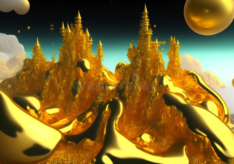 Fantasy World of Gold, Generative AI Illustration Stock Illustration ...