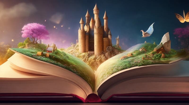 Fantasy World Inside of the Book. Concept of Education Imagination and ...