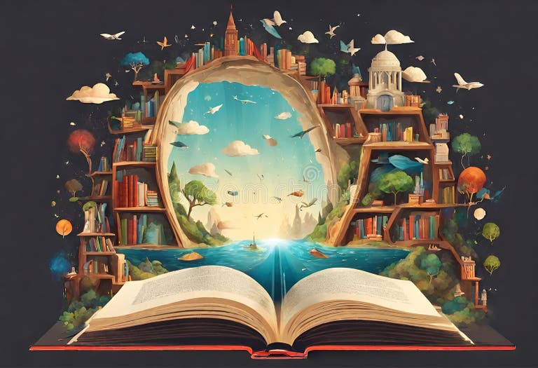 Fantasy World Inside of the Book. Concept of Education Imagination and ...