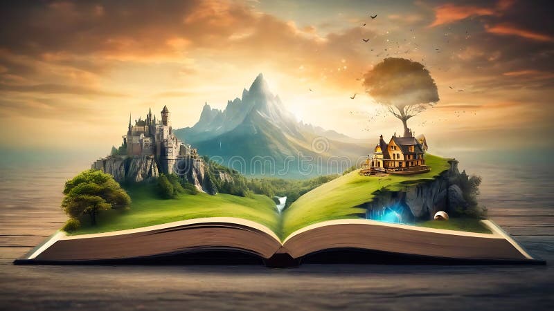 Fantasy World Inside of the Book. Stock Illustration - Illustration of ...