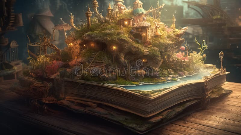 Fantasy World Inside of the Book. Concept of Education Imagination and ...