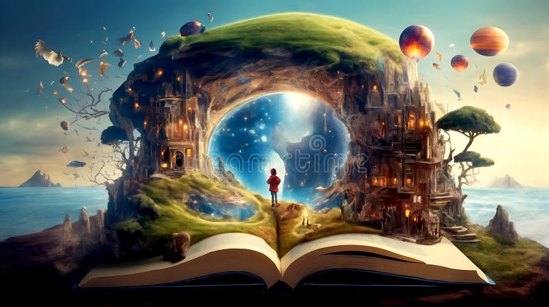 Fantasy World Inside of the Book. Concept of Education Imagination and ...