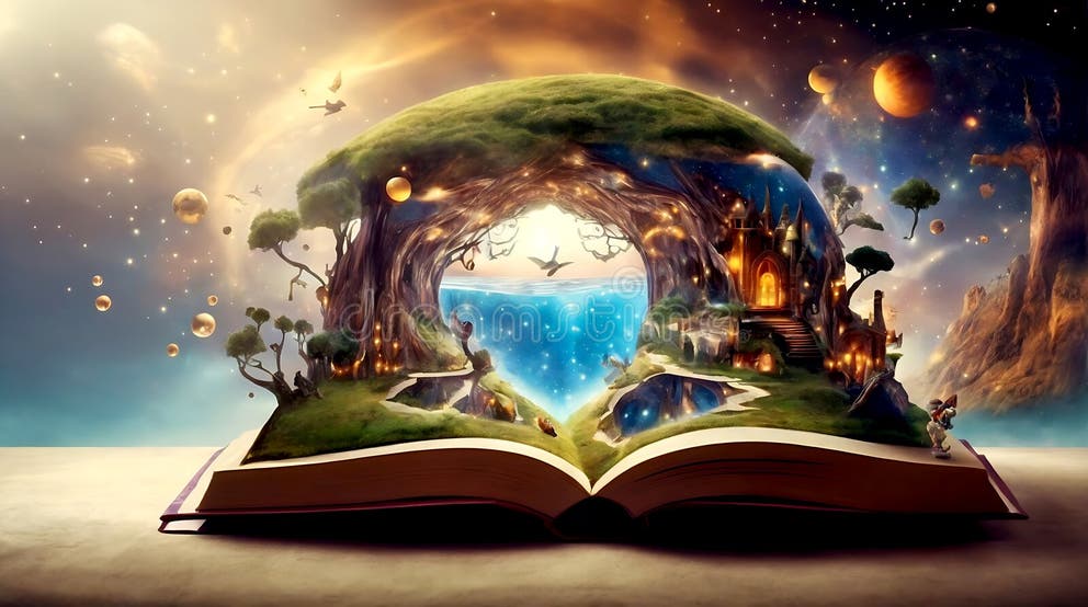 Fantasy World Inside of the Book. Concept of Education Imagination and ...