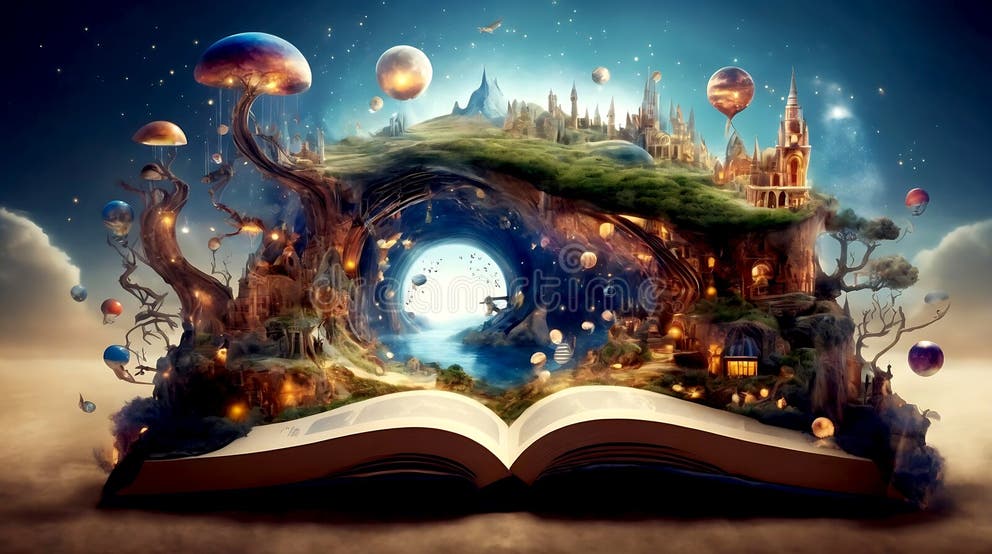 Fantasy World Inside of the Book. Concept of Education Imagination and ...