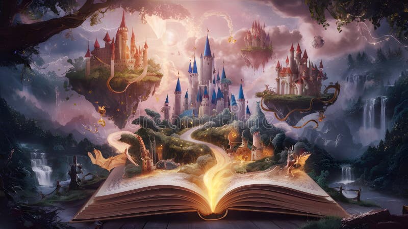 Fantasy World Inside of the Book. Concept of Education Imagination and ...