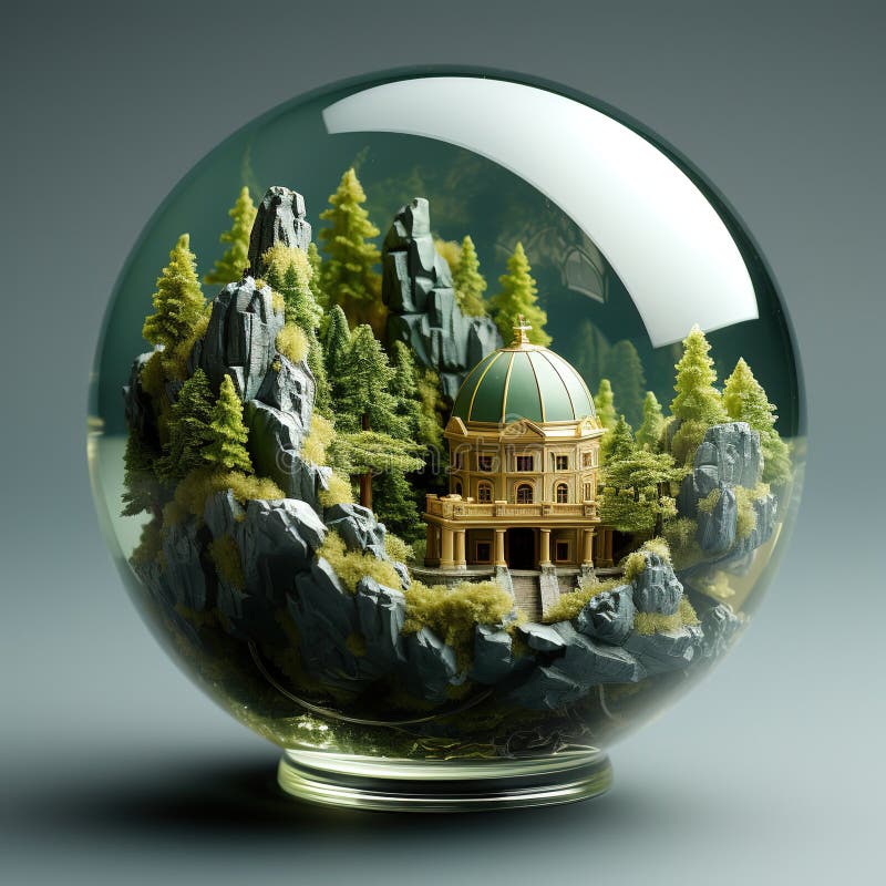 Fantasy World Inside a Circular Globe Stock Illustration - Illustration ...