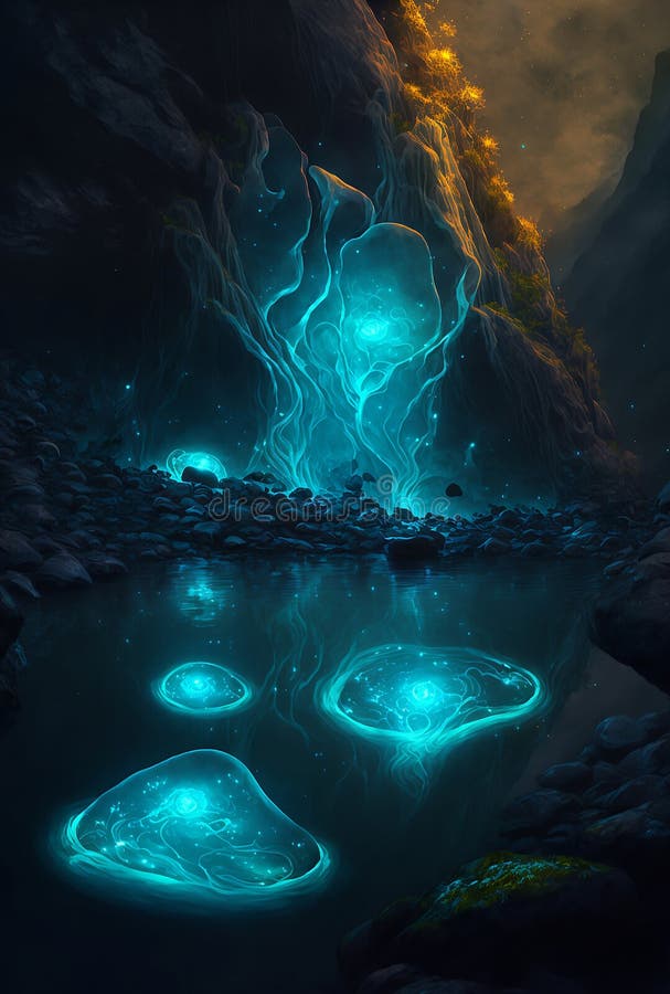 Fantasy World Landscape with Mountain and Water Stock Illustration ...