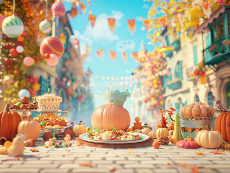 A Fantasy Themed Thanksgiving Feast Setup with Whimsical Decorations ...