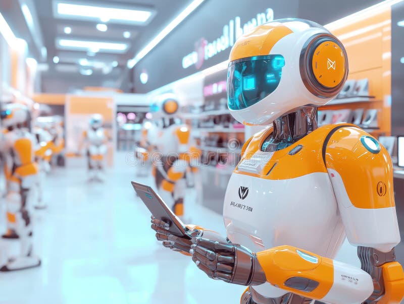 A FANUC Robot, with Humanoid Shape and Facial Features, Interacts with ...