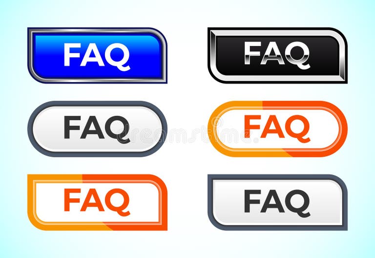 FAQ Button Set of Different Shapes and Colors. Suitable for Mobile App ...
