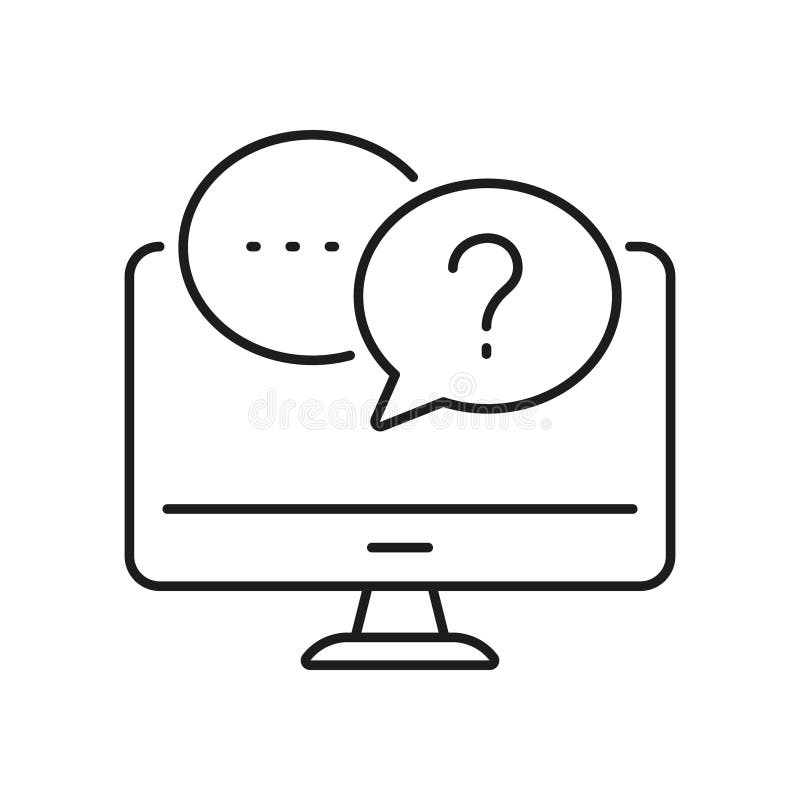 FAQ Chat on Computer Screen Line Icon, Online Support and Customer ...