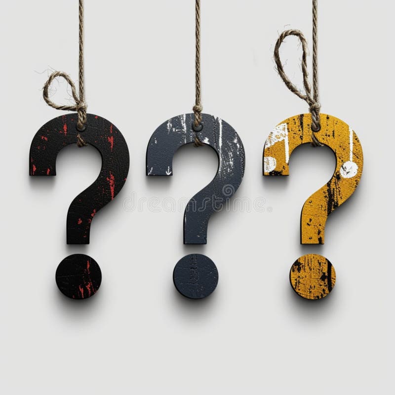 FAQ Concept Three Question Marks Hanging on White Background Stock ...