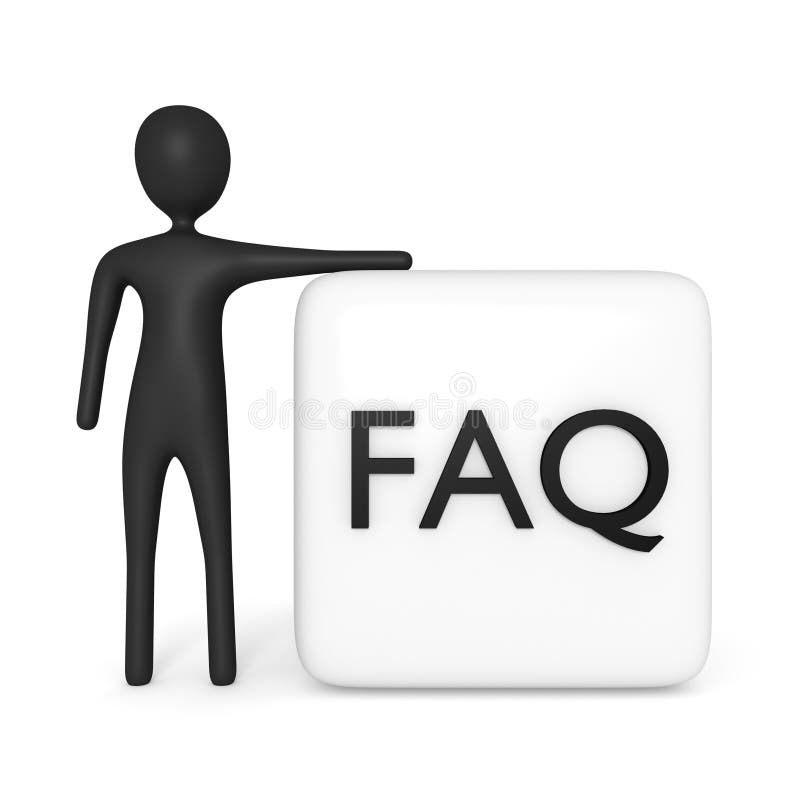 FAQ Cube with a Black 3d Man on a White Background Stock Illustration ...