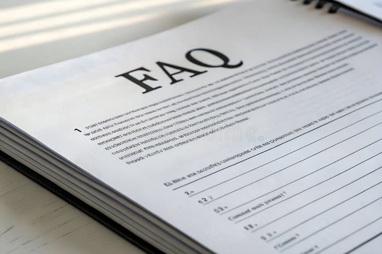 FAQ Document on Clipboard, Corporate Paperwork with Numbered Sections ...