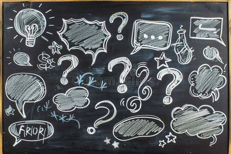 FAQ Drawing, Question Marks with Speech Bubbles on Blackboard ...