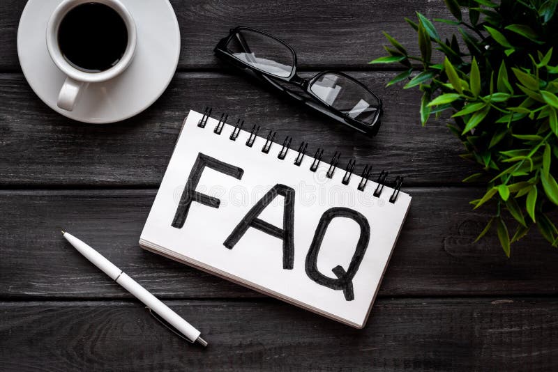 FAQ - Fequently Asked Question - on Table Ofiice Table. Top View Stock ...