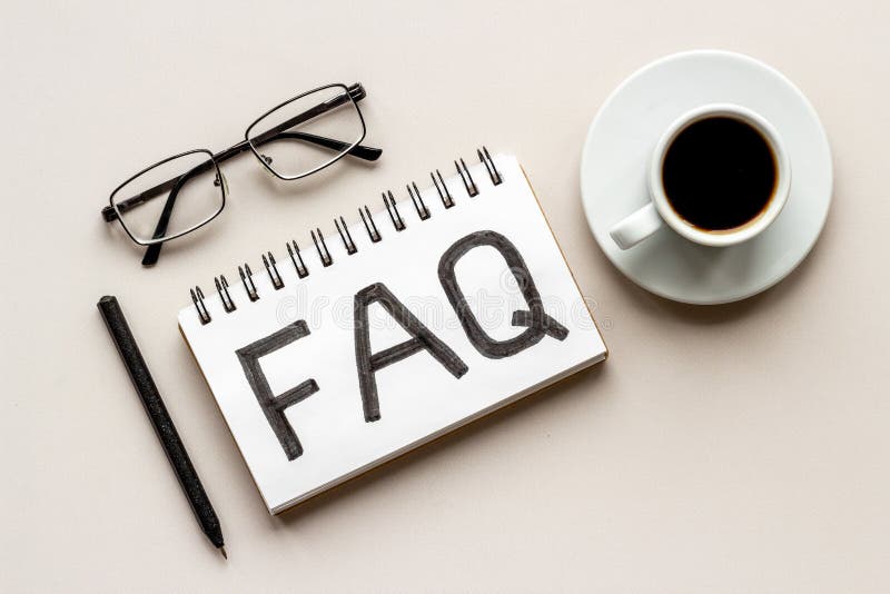 FAQ - Fequently Asked Question - on Table Ofiice Table. Top View Stock ...