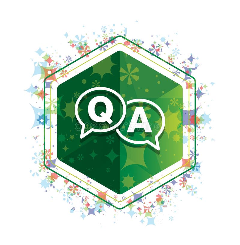 Faq Icon Floral Plants Pattern Green Hexagon Button Stock Illustration ...