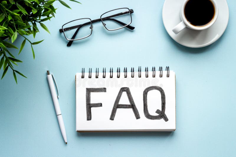 FAQ Question Concept. Text on Office Dest, Top View Stock Image - Image ...