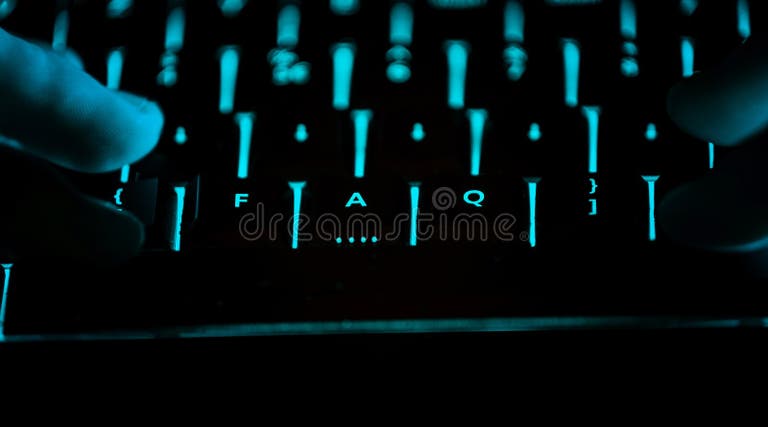 FAQ - Text on Illuminated Computer Keyboard at Night. Stock Image ...