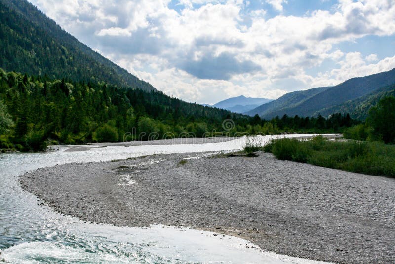 Far View of a Flowing Mountain River Stock Image - Image of rock, scene ...