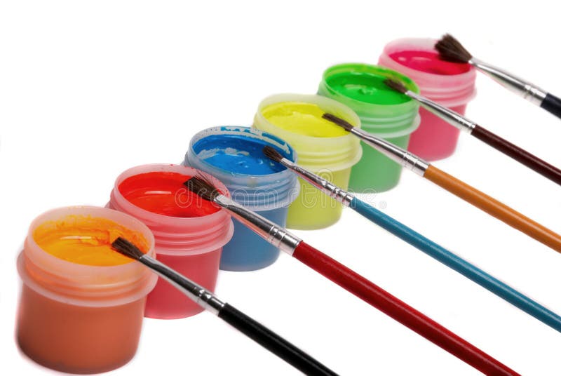 Pinsel, Palette und Farben stockbild. Bild von dekoration - 17946459