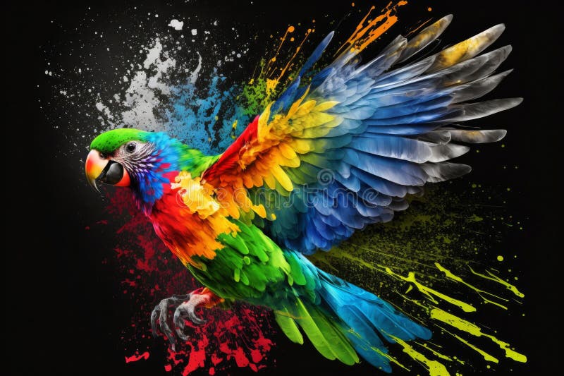 Farbenfroher Papagei in Einem Farbspritzer. Mit Generativer Ai ...