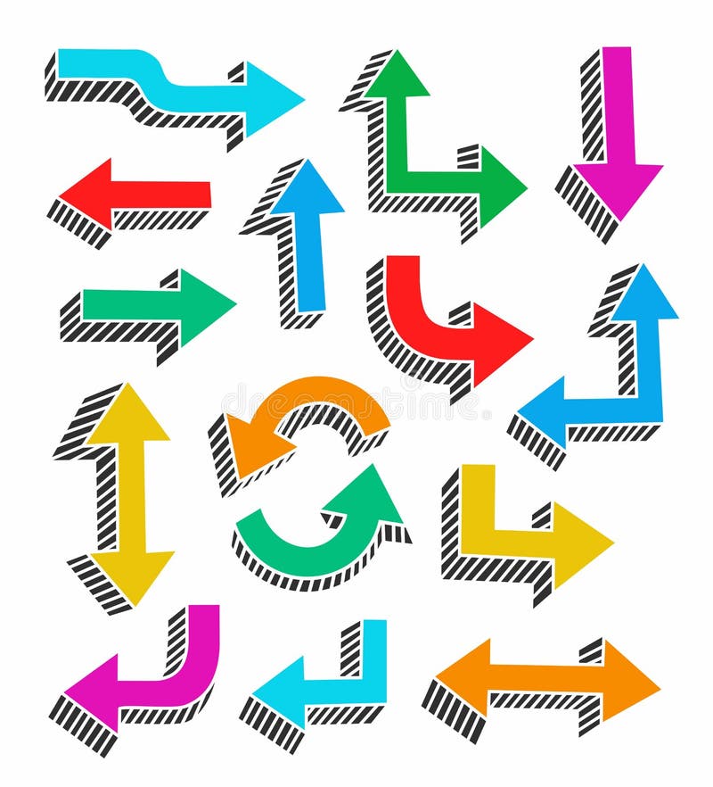 Farbige Pfeile Mit 3D Effekt Auf Einen Weißen Hintergrund, Vektor ...