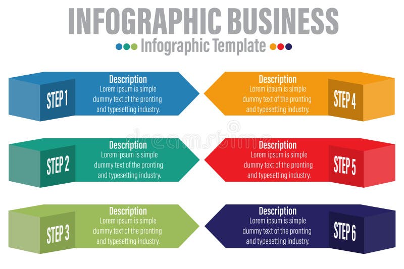 Farbige 6 Step 6 Punkte Und Sechs Optionen Mit Hexagonaler Layout ...