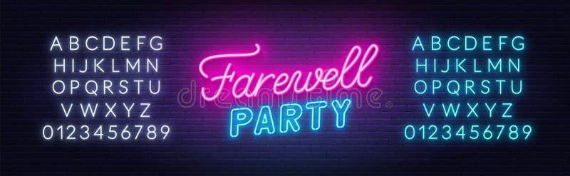 Farewell Party Neon Lettering on Brick Wall Background. Stock Vector ...