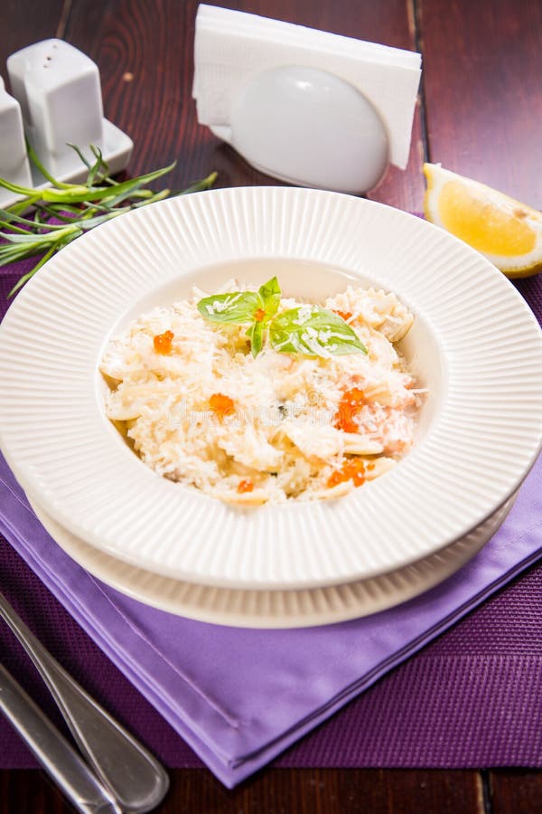Farfalle with Basil and Caviar Stock Photo - Image of lunch, herb: 69711420