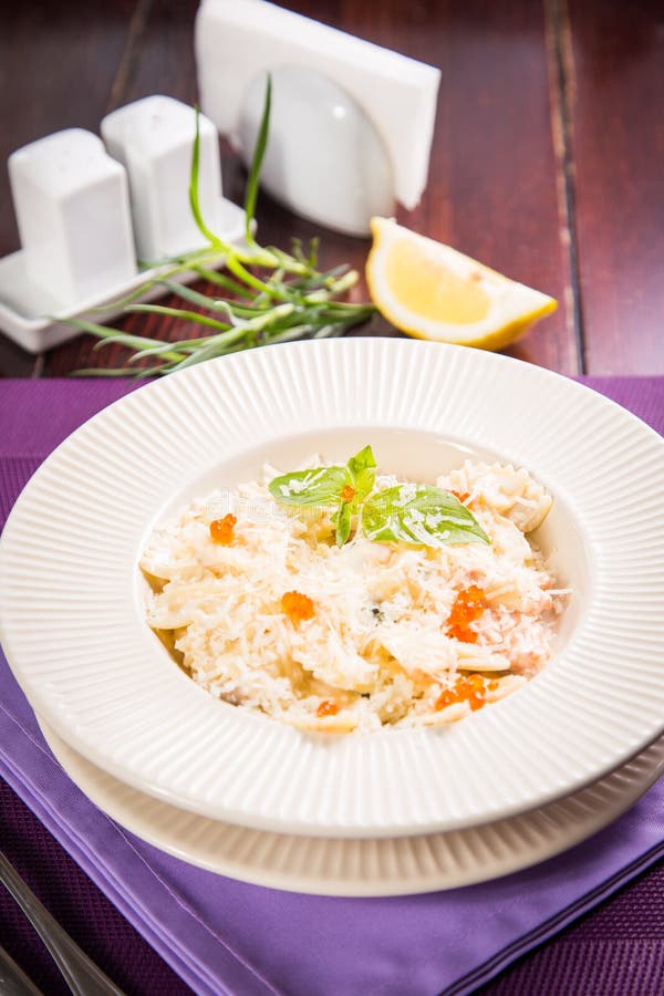 Farfalle with Basil and Caviar Stock Image - Image of italian, cheese ...