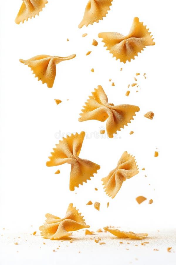 Farfalle Pasta Pieces Falling Down on White Background Stock ...
