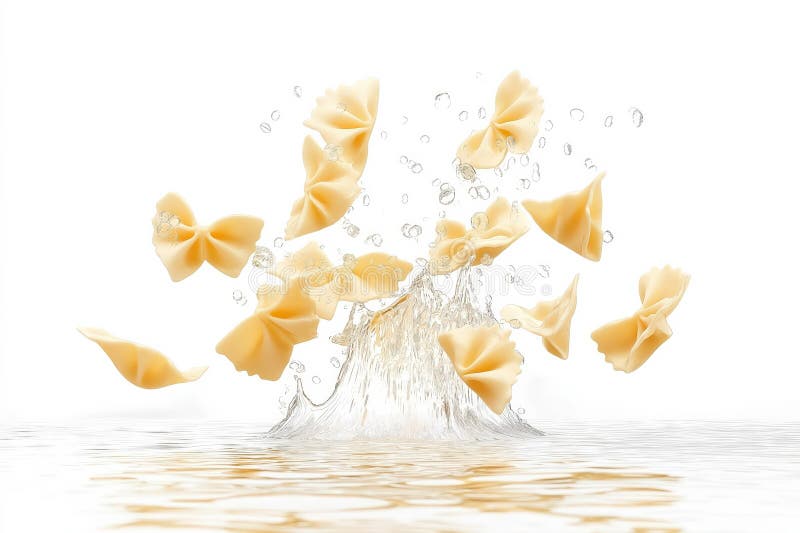 Farfalle Pasta Splashing into Water on White Background Stock ...