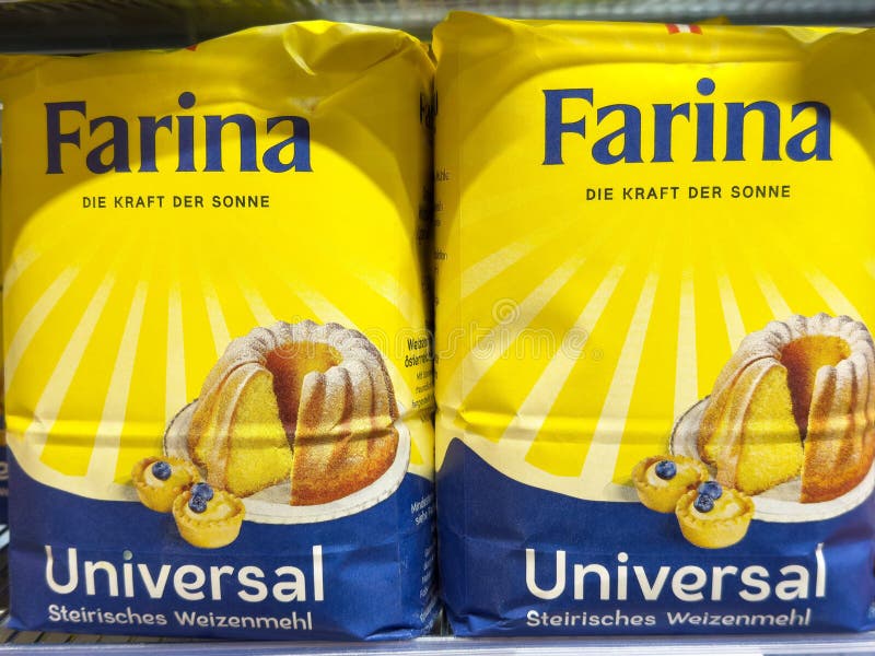 Farina Universal Wheat Flour Packaging with Yellow and Blue Design ...