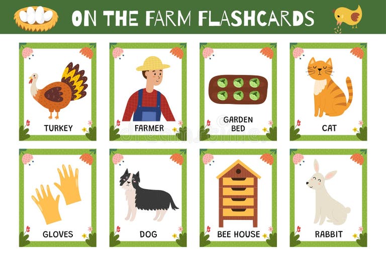 Flash Cards Farm Animals Stock Illustrations – 38 Flash Cards Farm ...