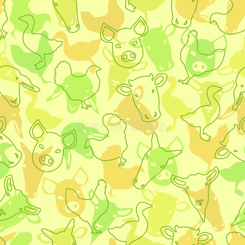 Farm Animal Pattern in Lime Green Color Stock Vector - Illustration of ...