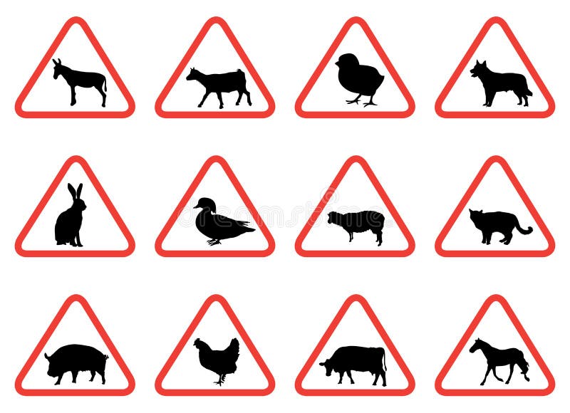 Animal Warning Traffic Signs Stock Illustration - Illustration of ...