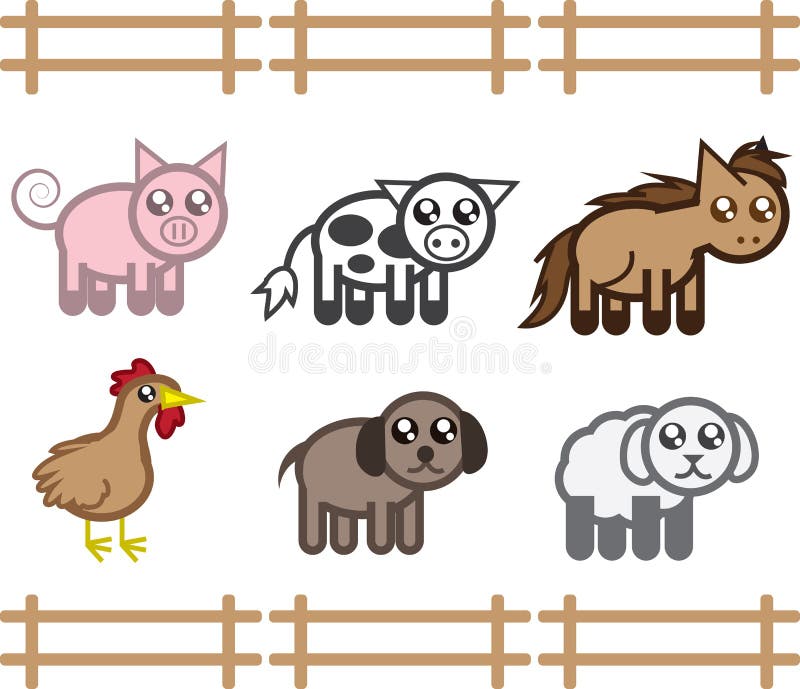 Farm Animals Border Set, Front View and Rear View Stock Vector ...