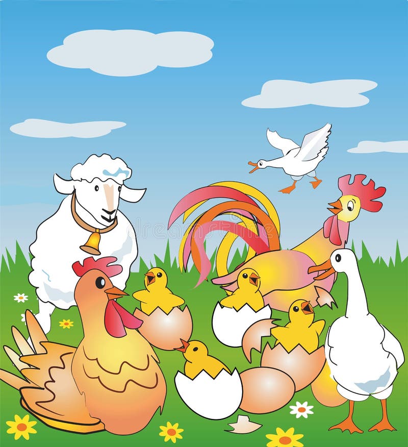 Meadow with Happy Spring Animals Stock Vector - Illustration of design ...