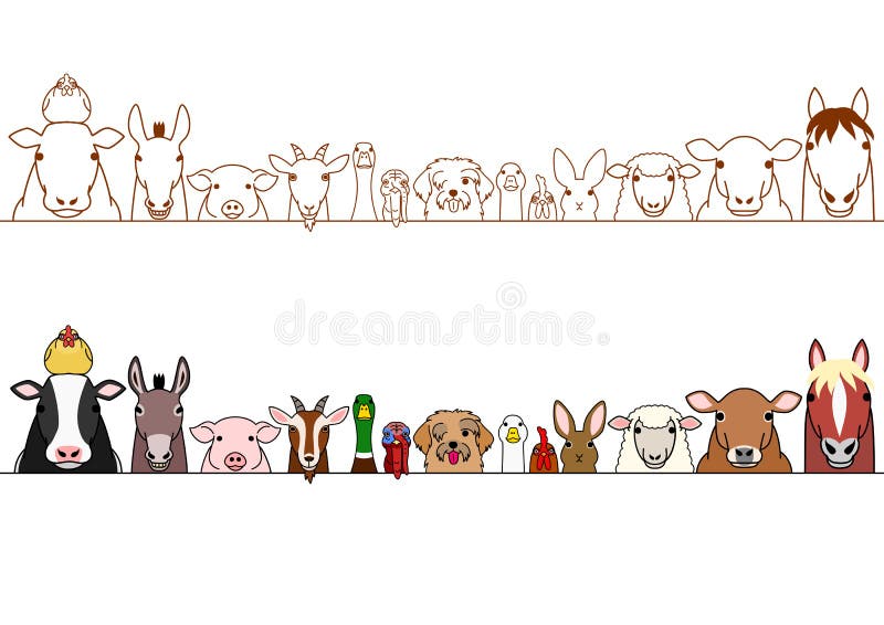 Farm animals border set stock vector. Illustration of cute - 95058718