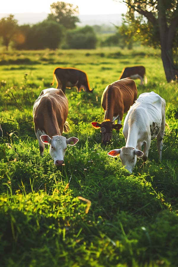 Farm Animals Grazing on Lush Green Pasture Stock Illustration ...