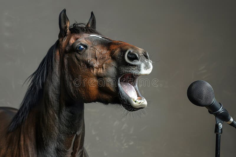 Farm Animals, Horse Singing with Microphone Stock Illustration ...