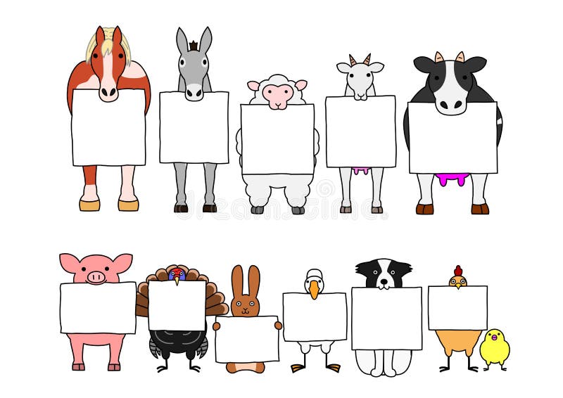 Farm Animals in Line with White Cards Stock Vector - Illustration of ...