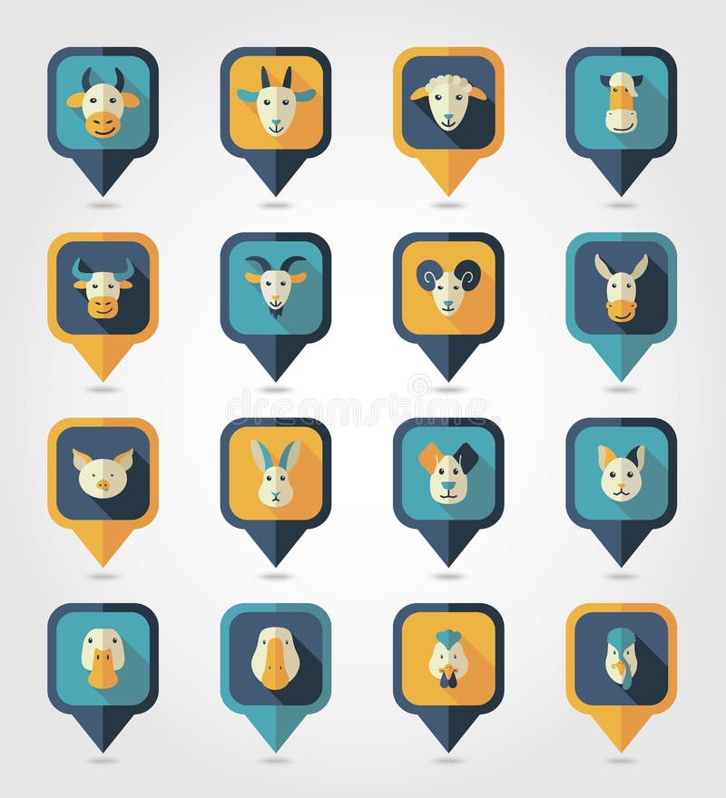 Farm Animals Mapping Pins Icons Stock Vector - Illustration of bull ... Farm Animals Mapping Pins Icons Stock Vector - Illustration of bull ...